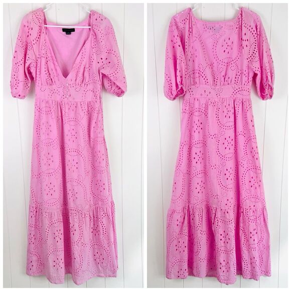 Sanctuary | Dresses | Sanctuary Pink Eyelet Lace Puff Sleeve Maxi Dress ...